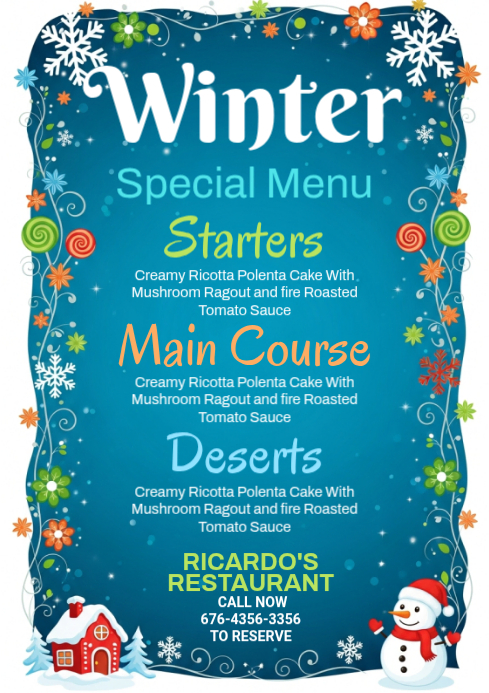 List-based Winter Food Menu A4 Template | PosterMyWall