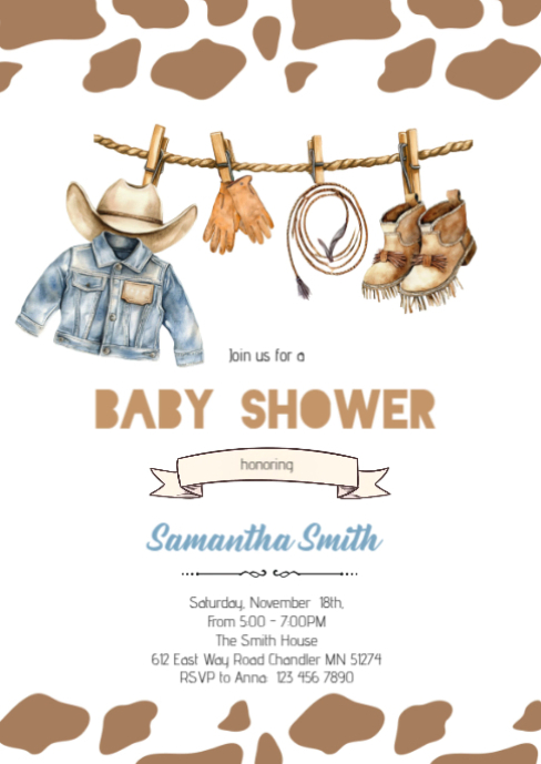 Little Cowboy Baby Shower Invitation Template | PosterMyWall