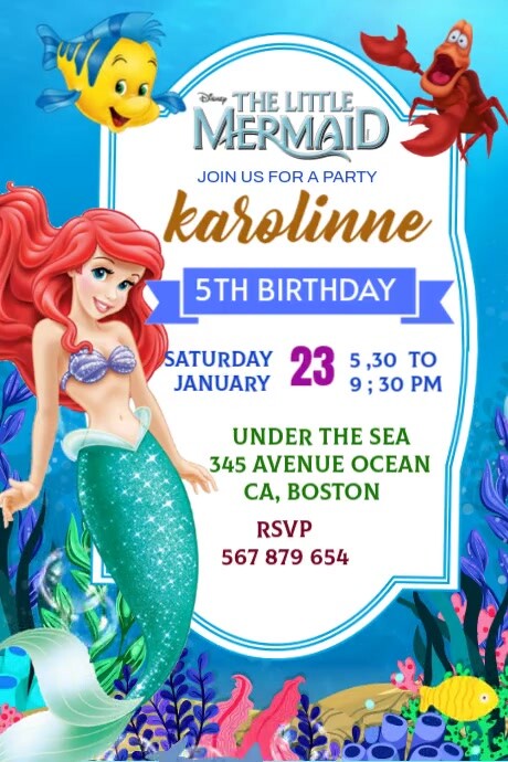 little mermaid ariel birthday invitation Template | PosterMyWall