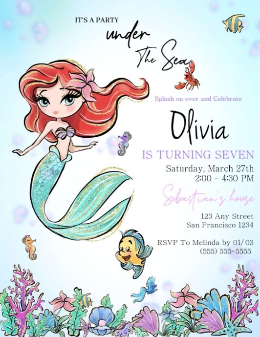 Little mermaid under the sea birthday invitat Template | PosterMyWall