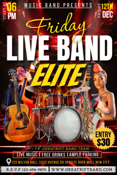 Copy of Live band Music performance night design editable template ...