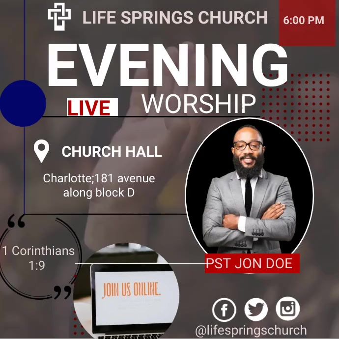 Copy of LIVE EVENING WORSHIP (1) | PosterMyWall