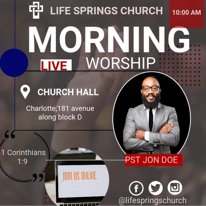 LIVE MORNING WORSHIP Template | PosterMyWall