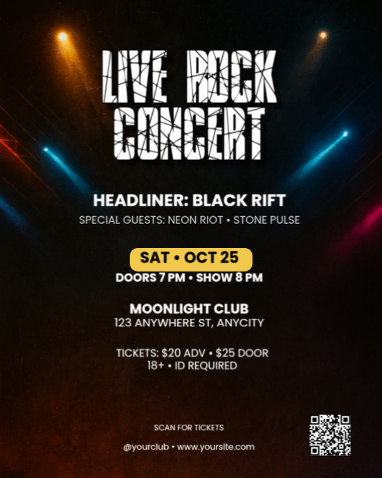 Live Rock Concert Poster – Grunge Lights (Instagram Portrait) Template ...
