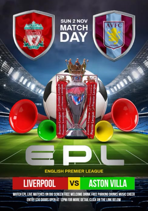 Plantilla de Liverpool vs Aston villa | PosterMyWall
