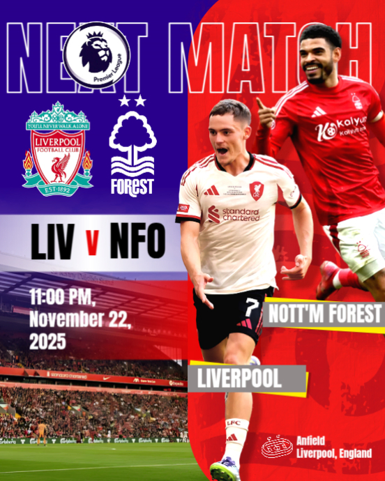 Liverpool vs Nottingham Forest – 22 November 2025 Template | PosterMyWall