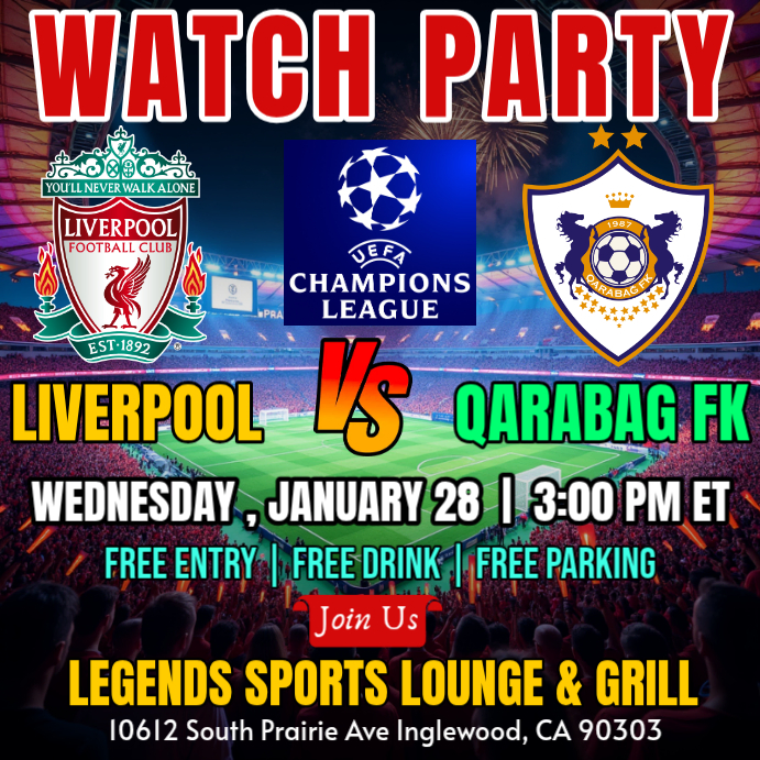 Liverpool Vs Qarabag Fk UEFA 2026 Watch Party Instagram Story Template ...