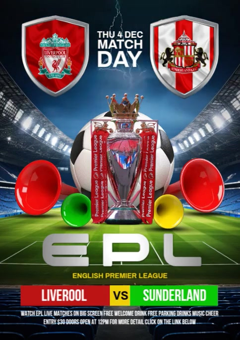 Black Epl Match Day A6 Template | PosterMyWall
