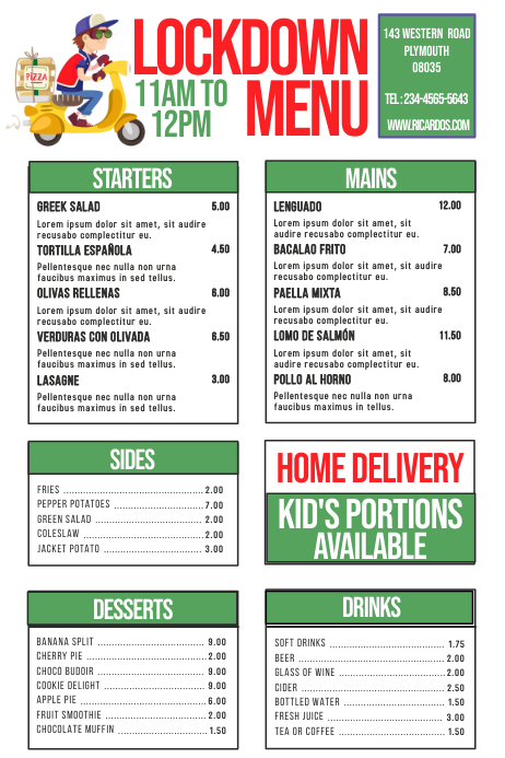Lockdown Takeaway Restaurant Menu Template | PosterMyWall