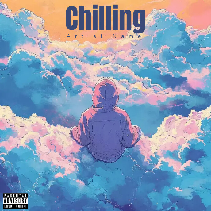 lofi man in hoodie rap album art sky clouds ( Template | PosterMyWall