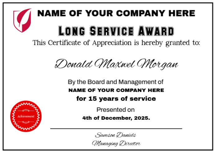 Long Serving Certificate Template | PosterMyWall