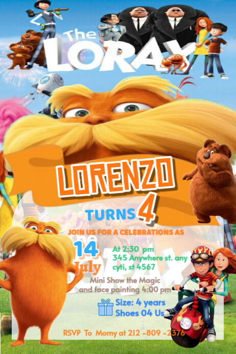 Plantilla de the Lorax invitation happy Brithday party temple boy ...