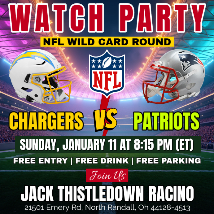 Los Angeles Chargers Vs New England Patriots NFL 2026 Watch Party ...