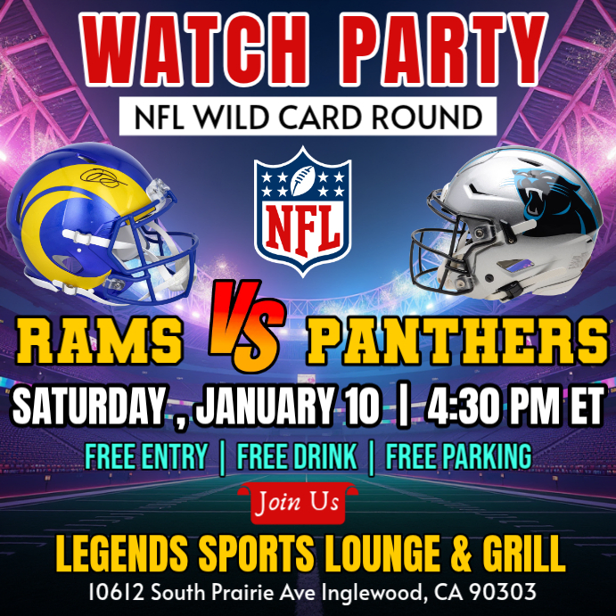 Los Angeles Rams Vs Carolina Panthers NFL 2025 Watch Party Instagram ...