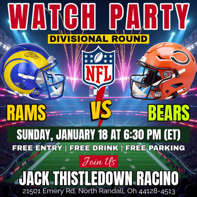 Los Angeles Rams Vs Chicago Bears NFL 2026 Watch Party Instagram Post ...