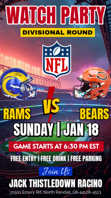 Los Angeles Rams Vs Chicago Bears NFL 2026 Watch Party Instagram Story ...