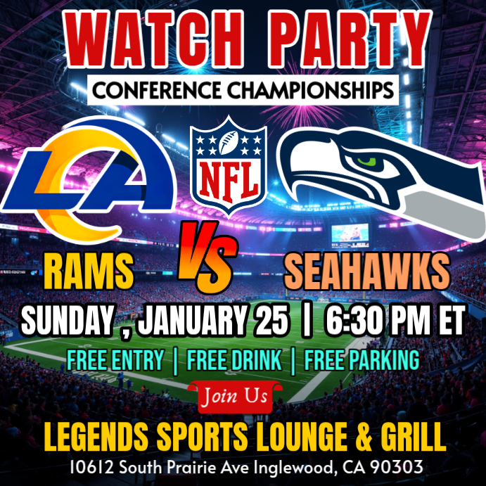 Los Angeles Rams Vs Seattle Seahawks NFL 2026 Watch Party Instagram ...