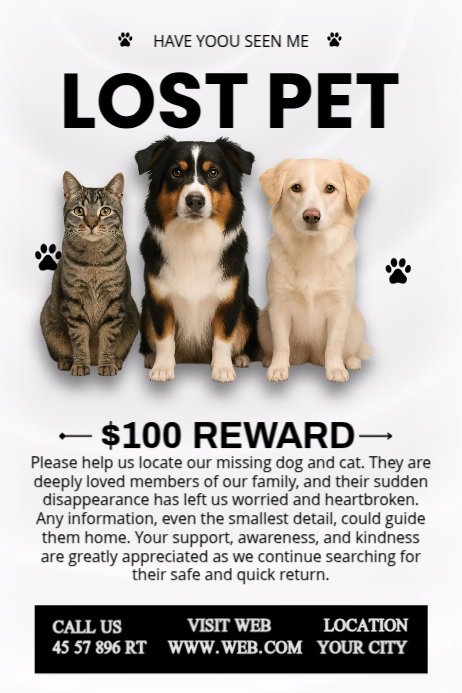 Plantilla de lost pet poster | PosterMyWall
