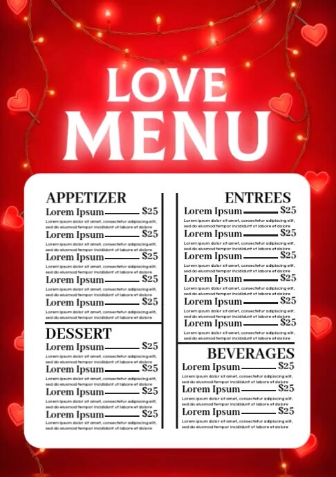 Love Menu Template | PosterMyWall