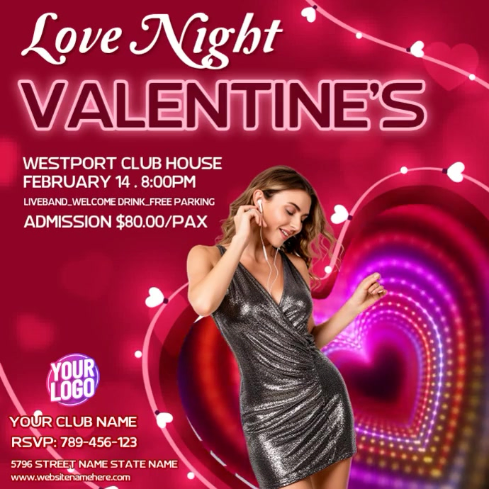 Love Night Valentine's Party Video Ad Template | PosterMyWall