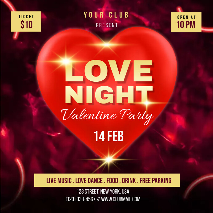 Love Night Valentine Party Poster Template | PosterMyWall