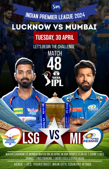 Lsg vs Mi pl match Poster Template | PosterMyWall