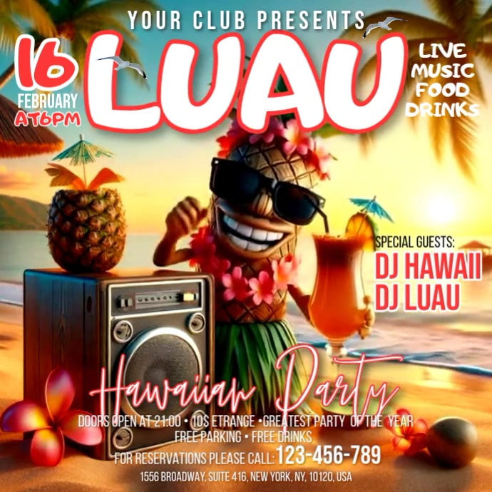 Luau Hawaiian Party Template | PosterMyWall