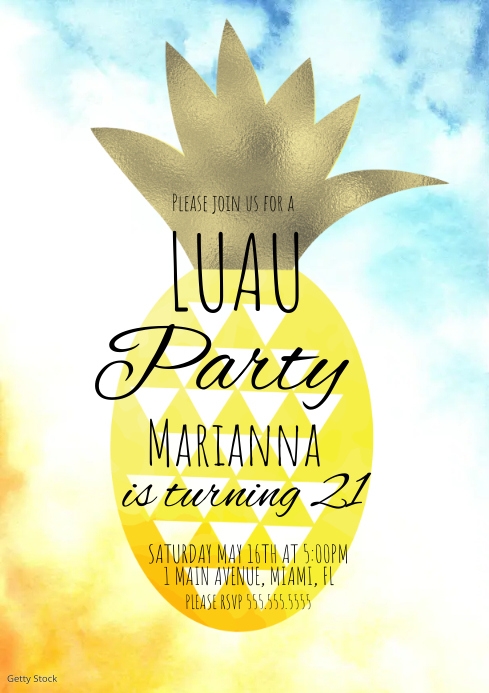 Luau Pineapple Tie Dye Party Invitations Template | PosterMyWall