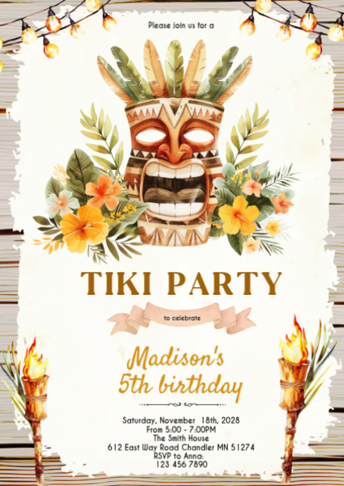 Luau tiki party invitation Template | PosterMyWall
