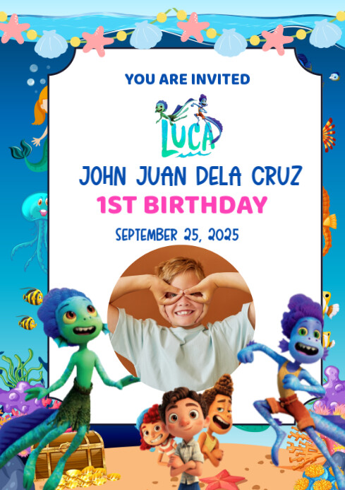 Luca-Themed 1st Birthday Invitation Template | PosterMyWall