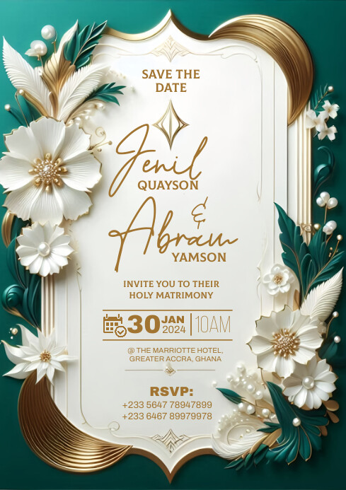 Luxurious Emerald Green and Gold Wedding Invi Template | PosterMyWall