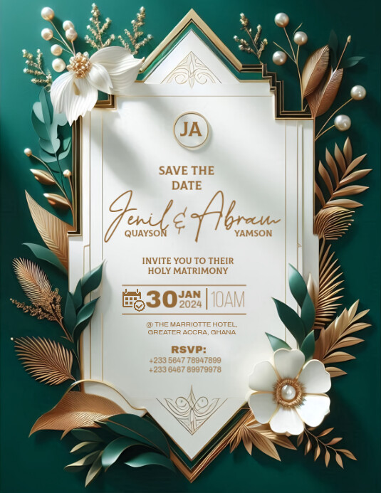Copy of Luxurious Emerald Green and Gold Wedding Invi | PosterMyWall