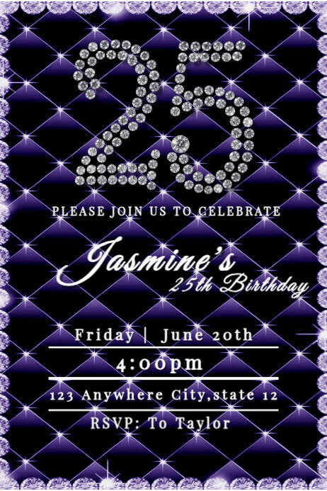 Luxury 25th Birthday Party Invitation - Glam Elegant Silver & Purple ...