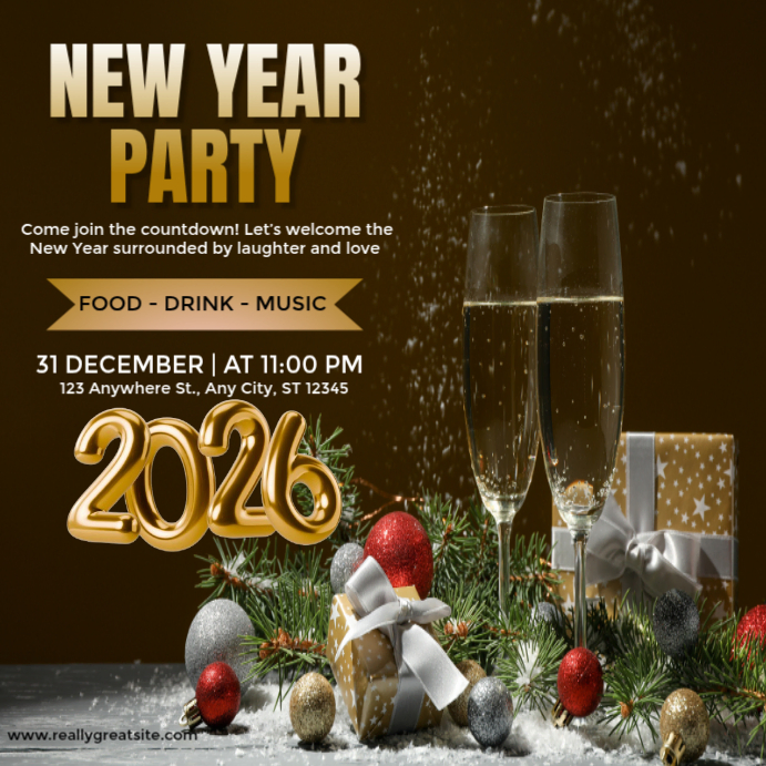 Luxury Black & Gold New Year 2026 Party Poster Template | PosterMyWall
