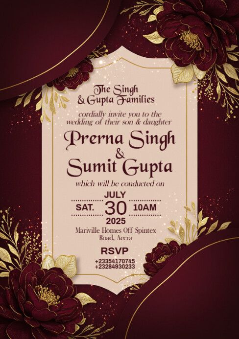 Luxury Burgundy and Gold Wedding Invitation Template | PosterMyWall
