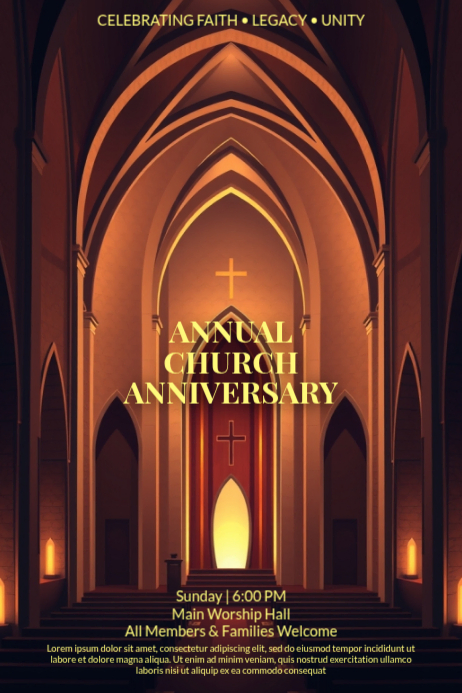 Luxury Church Anniversary Poster Design in Retro Modern Style Template ...