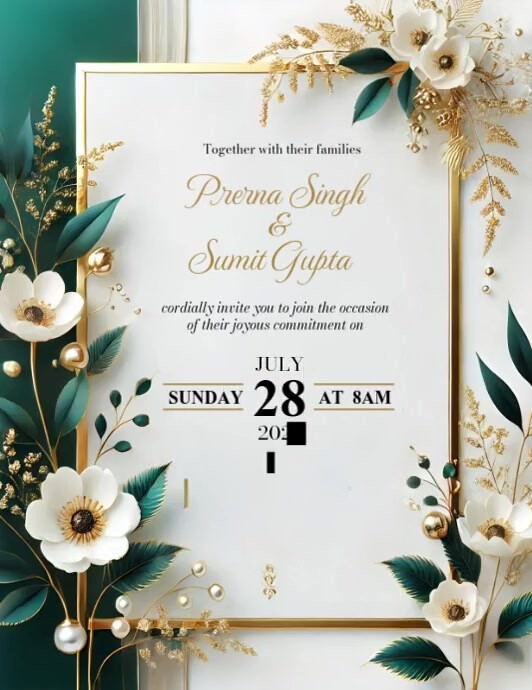 Luxury Emerald Green Wedding Invitation Template | PosterMyWall