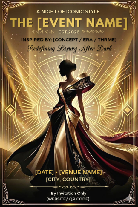 Luxury Gala Night Poster Template – Elegant Fashion Event Invitation ...