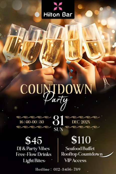 Plantilla de Luxury New Year Countdown Party Flyer – Elegant Gold ...