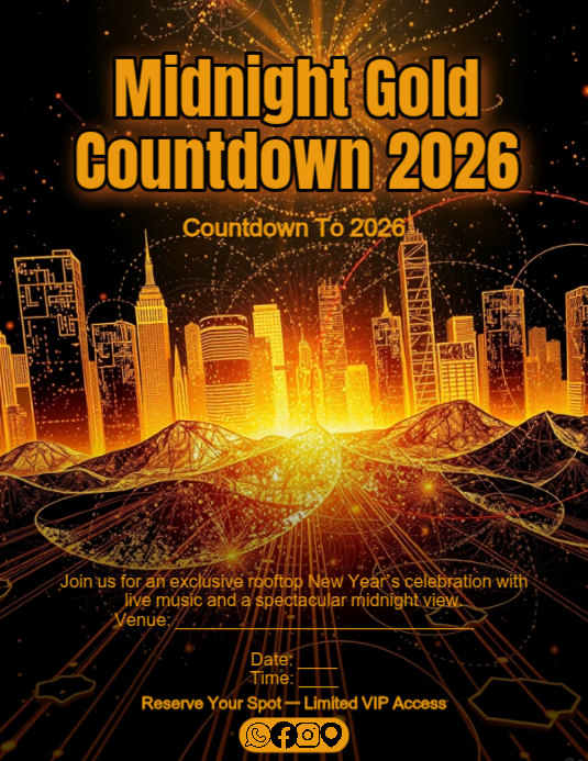 Luxury Rooftop New Year Countdown Flyer Template | Gold Black VIP Party ...
