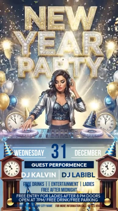Luxury Silver & Blue New Year Party Flyer Instagram Story Template ...