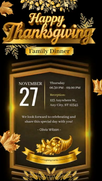 Luxury Thanksgiving Family Dinner Poster Template | PosterMyWall