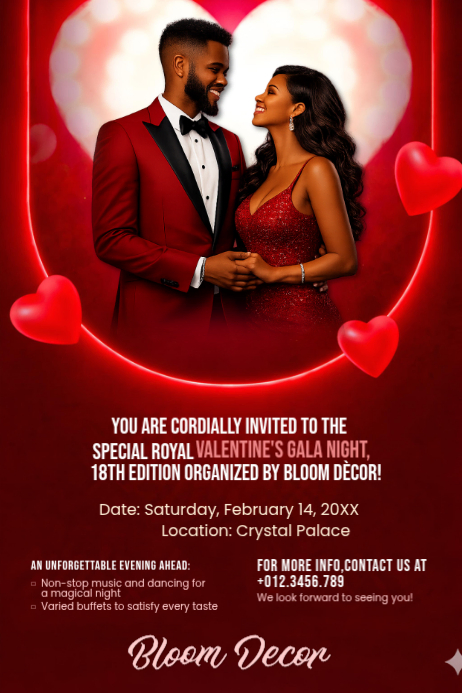 Luxury Valentine’s Day Gala Flyer | Romantic Red Couples Event ...