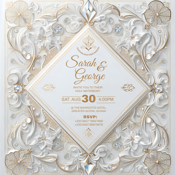 Luxury White and Gold Wedding Invitation Template | PosterMyWall