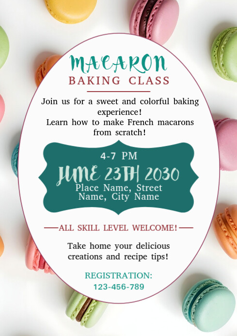 Macaron Baking Class Flyer – Printable Invitation & Event Poster Template | PosterMyWall
