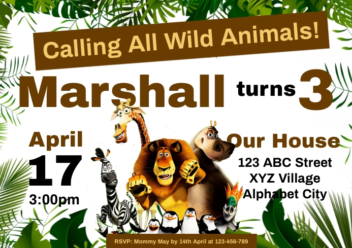 Madagascar Birthday Invitation Template | PosterMyWall