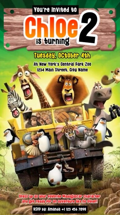 Madagascar-Birthday Invitation Template | PosterMyWall