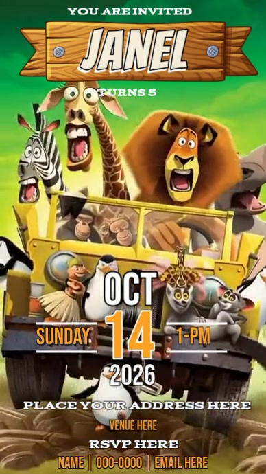 Madagascar birthday invitation Template | PosterMyWall