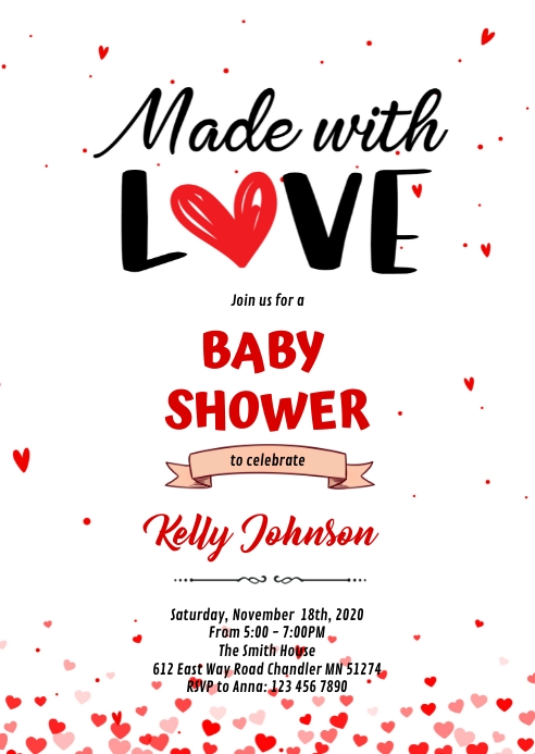 Made with love heart baby shower Template | PosterMyWall