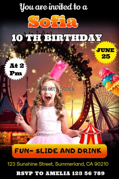 Magical Theme Park Invitation for Kids Birthday Templat | PosterMyWall